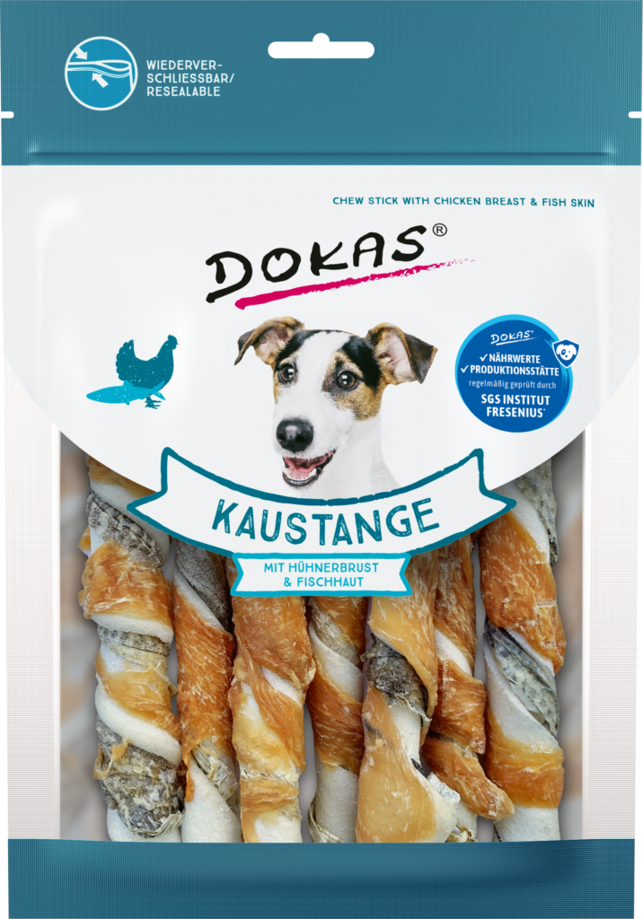 Pałeczki do żucia z piersią kurczaka i skórą ryby 170 g - DOKAS